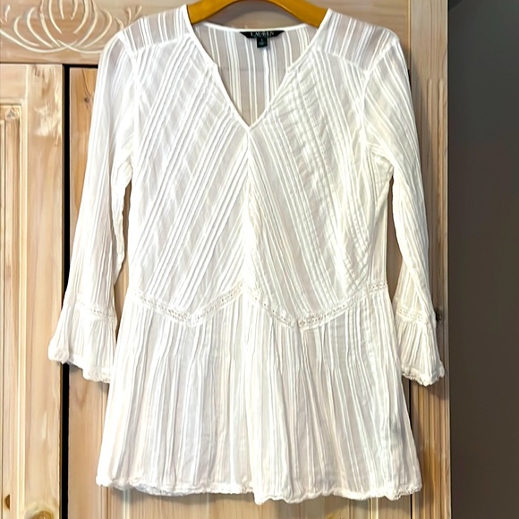 Ralph Lauren | Tops | Lauren White Cotton Top W Beautiful Detailing ...